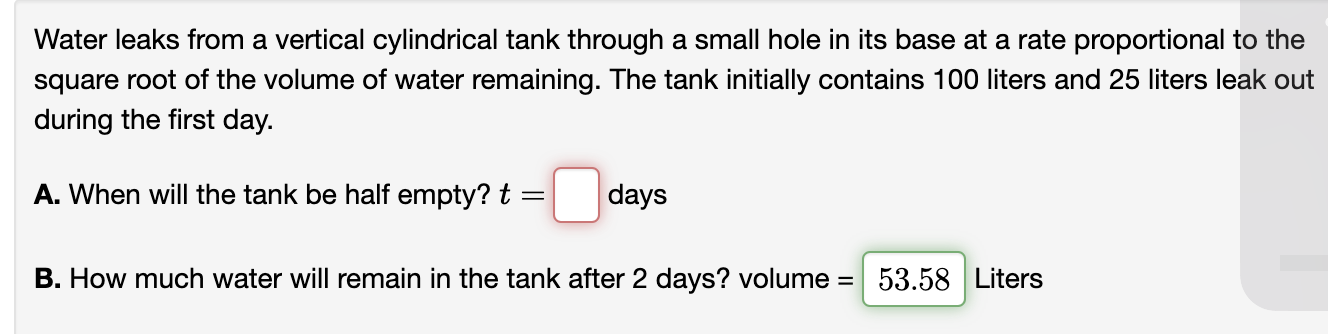 Solved Water leaks from a vertical cylindrical tank through | Chegg.com