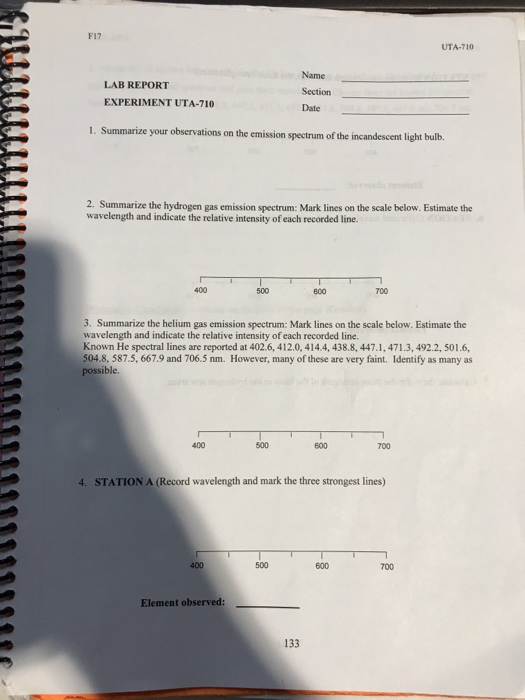 F17 UTA-710 LAB REPORT EXPERIMENT UTA-710 Section | Chegg.com