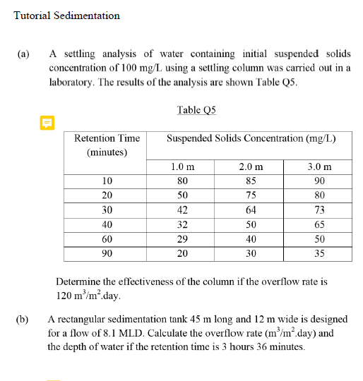 Solved Tutorial Sedimentation (a) A settling analysis of | Chegg.com