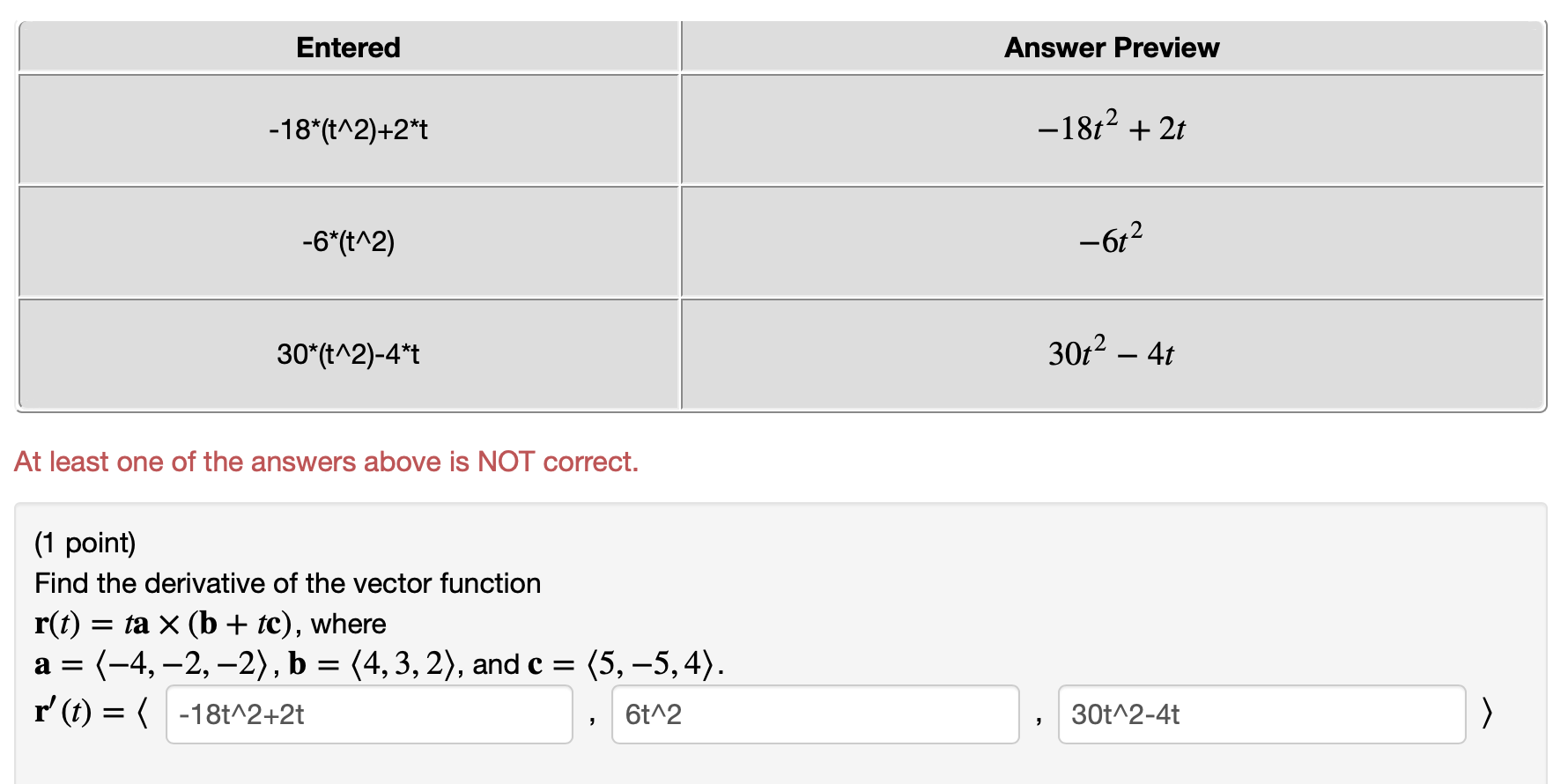 Solved Entered Answer Preview -18*(t^2)+2*t –1812 + 2t | Chegg.com