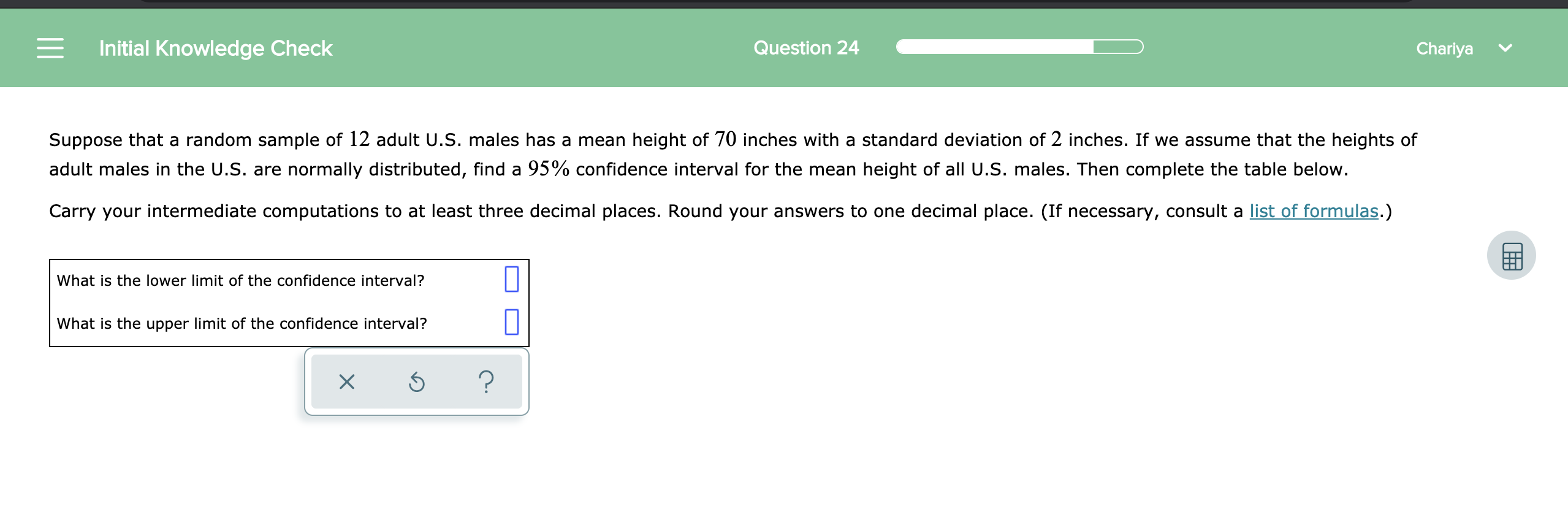 Solved Initial Knowledge Check Question 24 Chariya v Suppose | Chegg.com