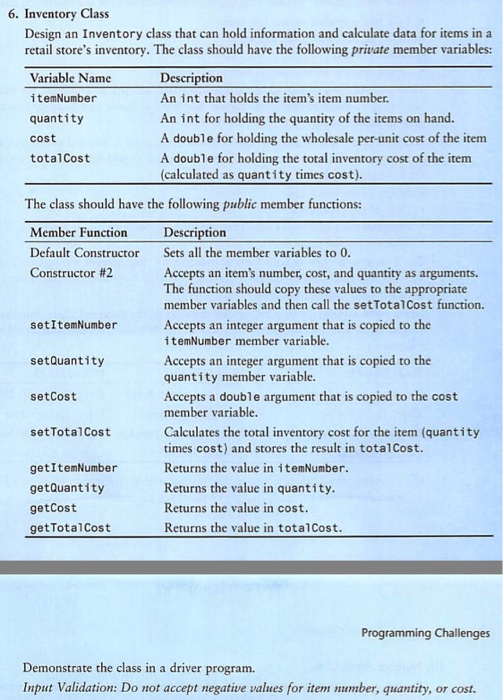 Solved 6. Inventory Class Design an Inventory class that can | Chegg.com