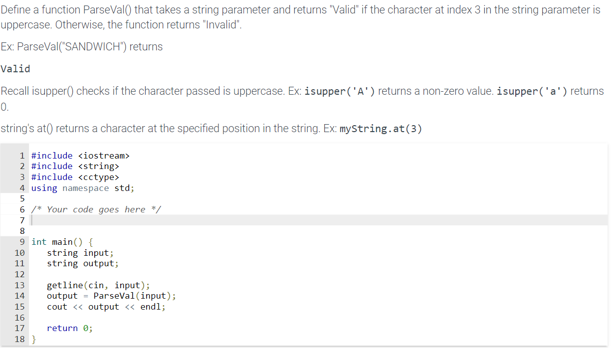 Solved Define a function ParseVal() that takes a string | Chegg.com