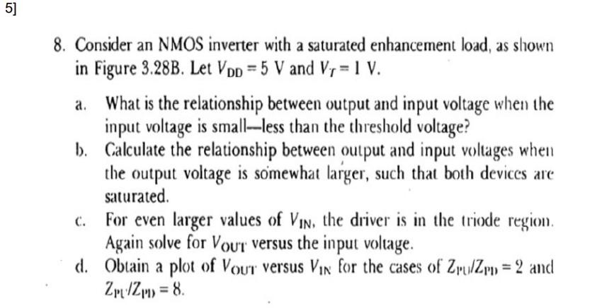 Solved 8. Consider an NMOS inverter with a saturated | Chegg.com