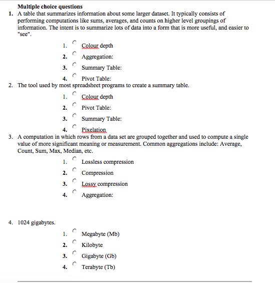 Solved Multiple choice questions A table that summarizes | Chegg.com