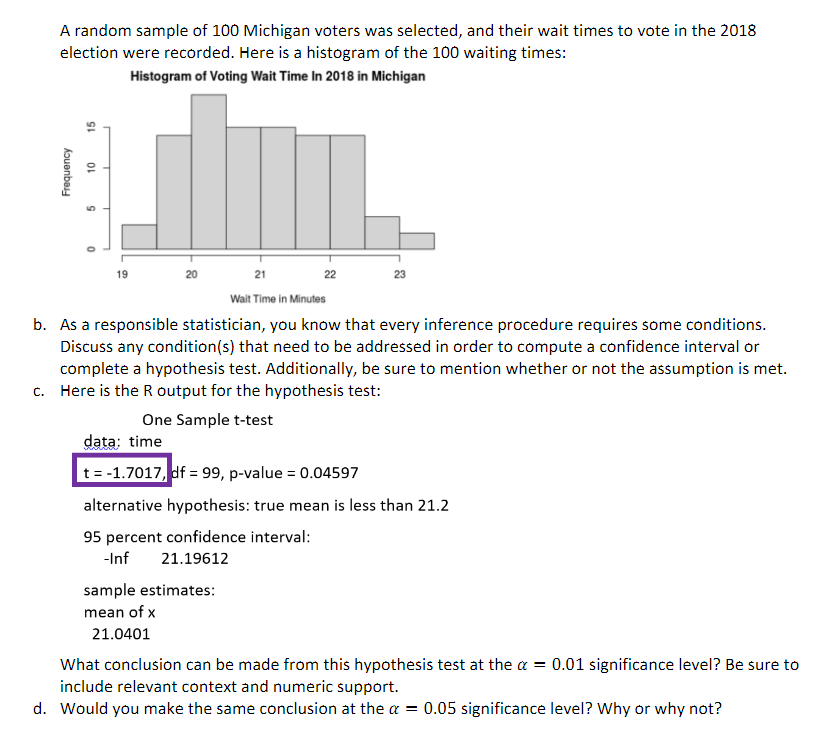 Solved Voting Wait Times in Michigan There is a massive | Chegg.com