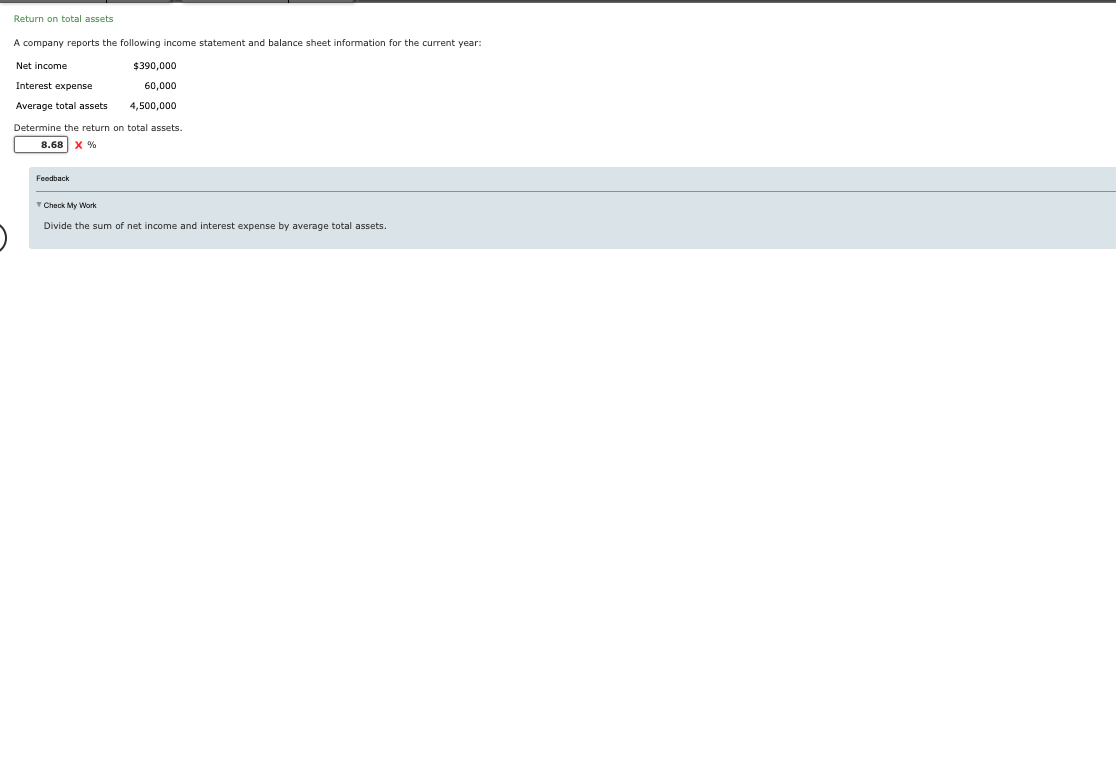 Solved Return on total assets A company reports the | Chegg.com