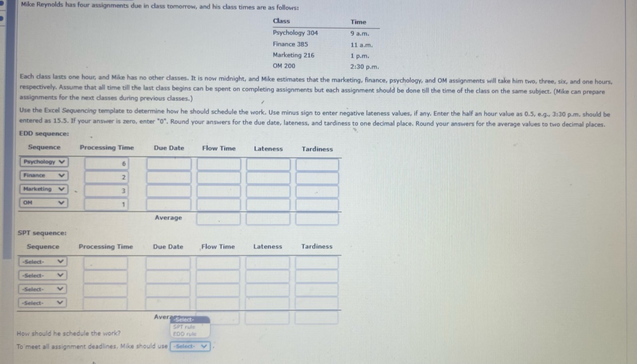 Solved Mike Reynolds has four assignments due in dass | Chegg.com