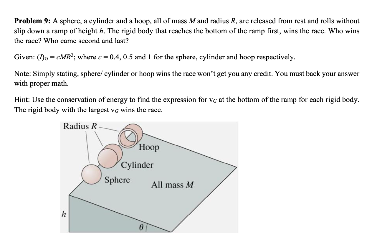 Solved Problem 9: A sphere, a cylinder and a hoop, all of | Chegg.com