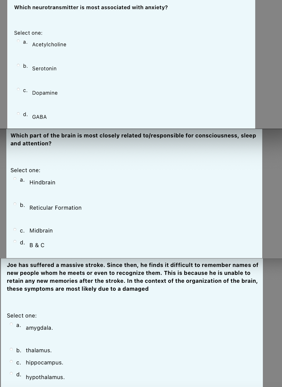 Solved Which neurotransmitter is most associated with | Chegg.com