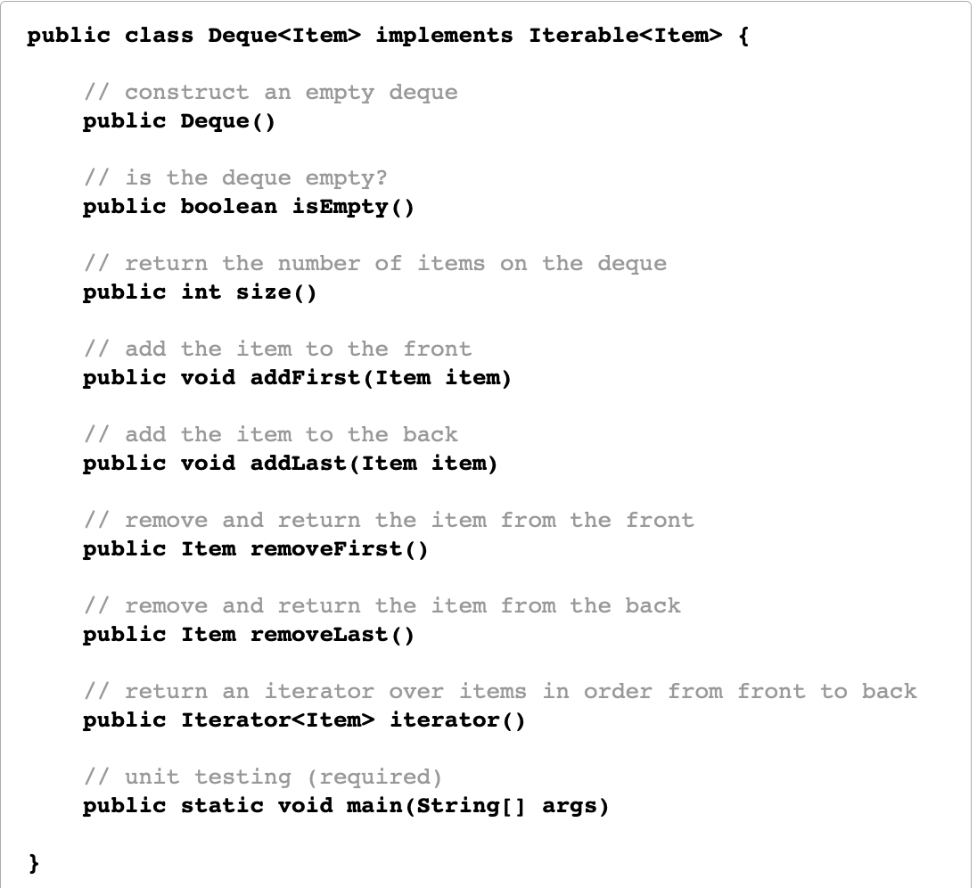 Solved Write a generic data type for a deque and a | Chegg.com