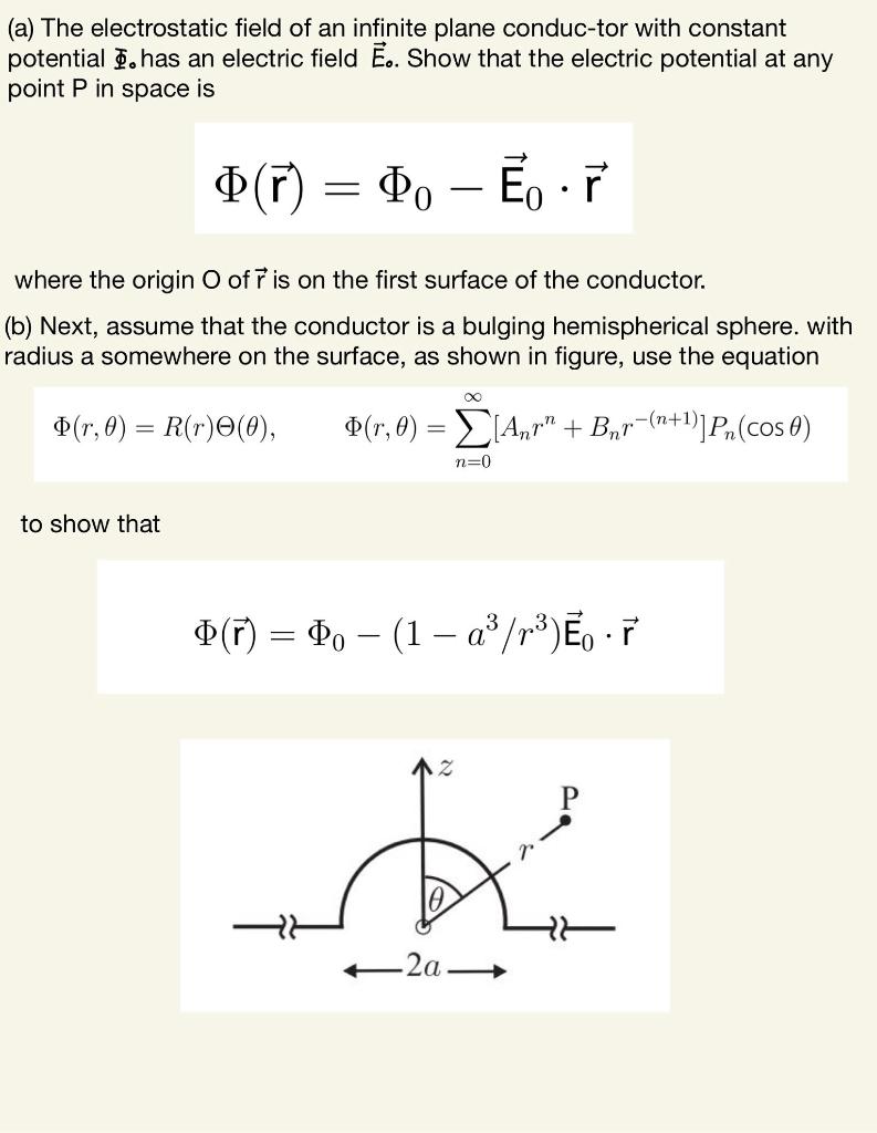 Solved (a) The electrostatic field of an infinite plane | Chegg.com