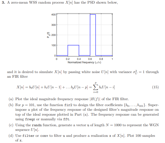 Solved 3. A zero-mean WSS random process X[n] has the PSD | Chegg.com