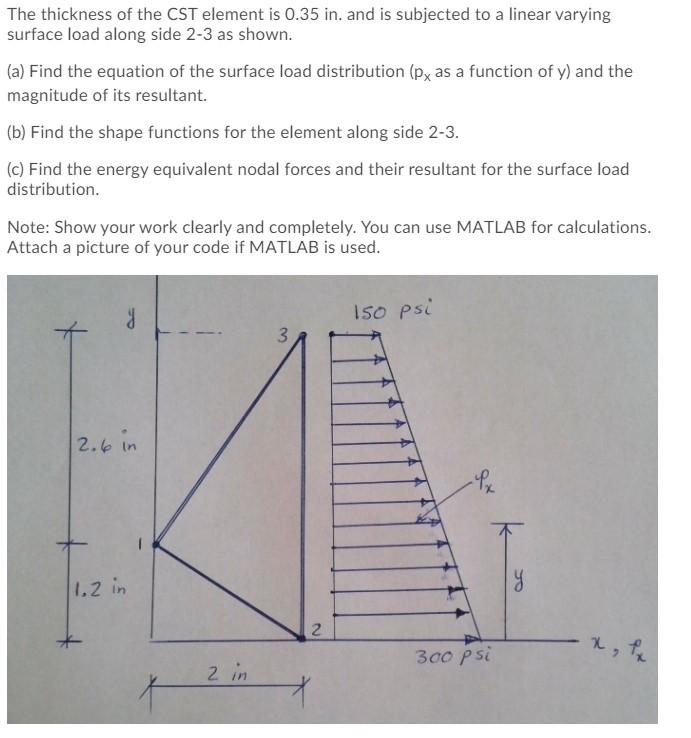 Solved The thickness of the CST element is 0.35 in. and is | Chegg.com
