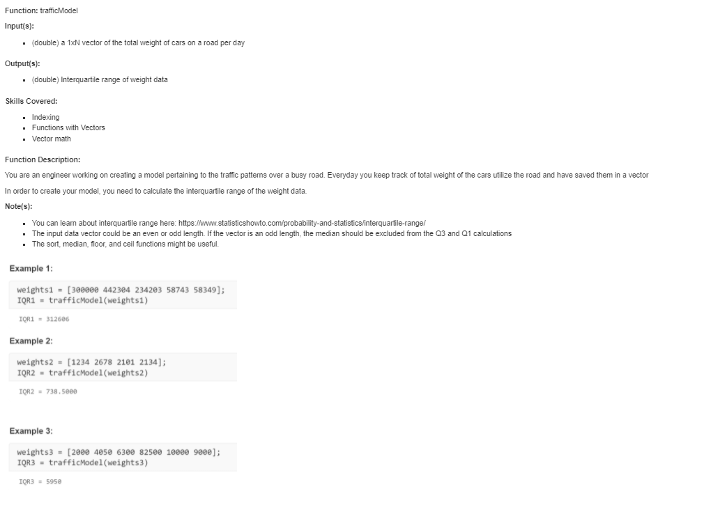 Solved Function: traffic Model Input(s): • (double) a 1xN | Chegg.com