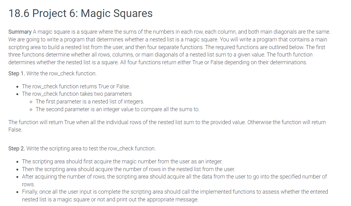 Solved 18.6 Project 6: Magic Squares Summary A magic square | Chegg.com