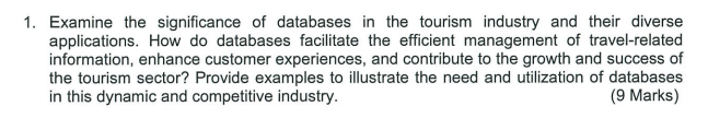 Solved Examine the significance of databases in the tourism | Chegg.com