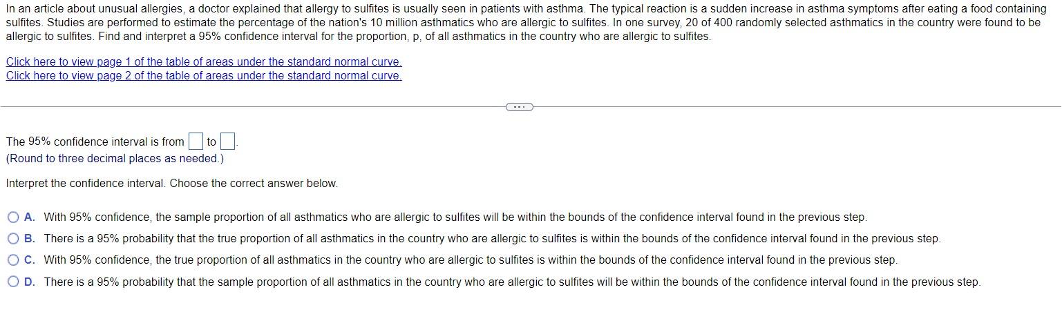 Solved allergic to sulfites. Find and interpret a 95% | Chegg.com
