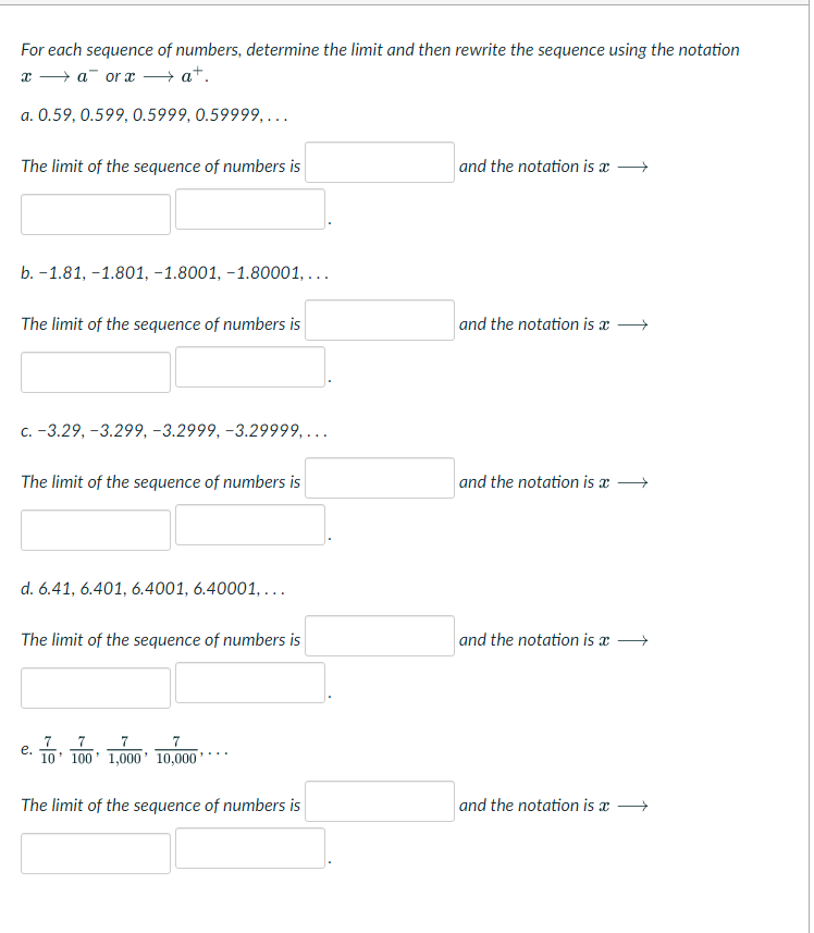 Solved For each sequence of numbers, determine the limit and | Chegg.com