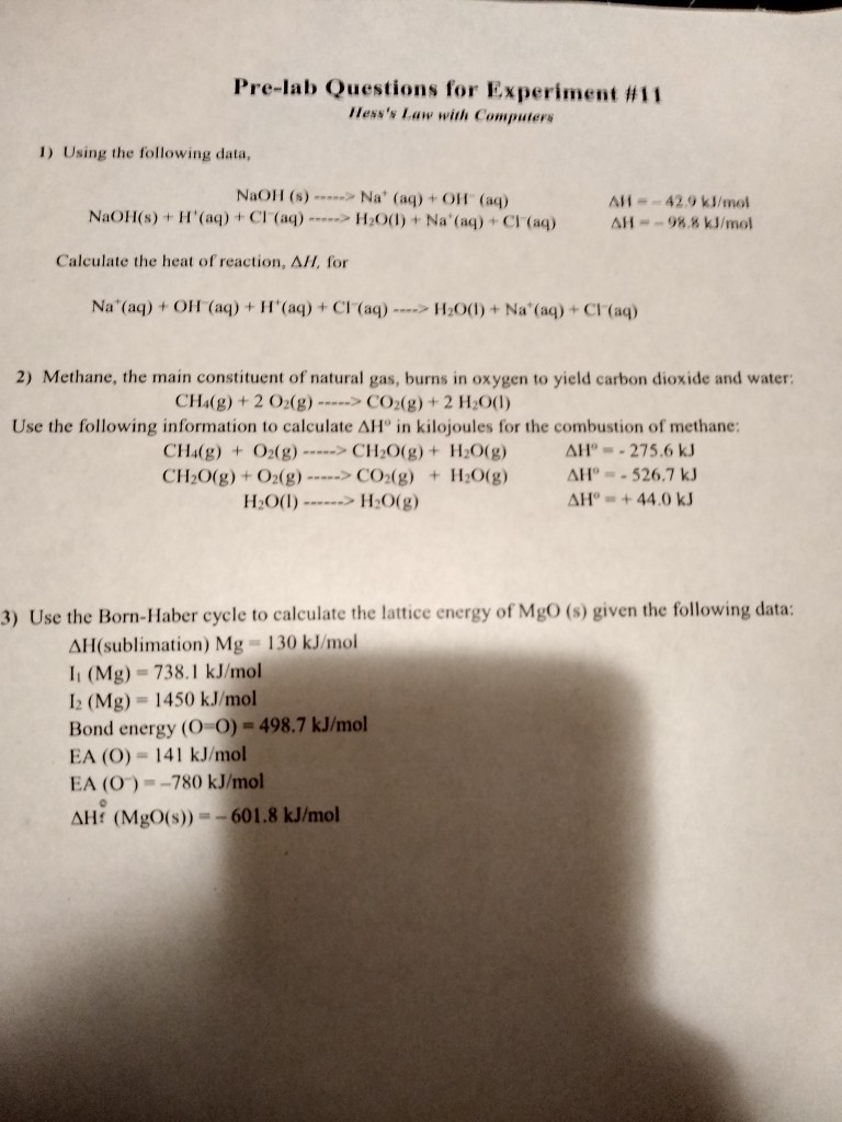 Solved Pre-lab Questions for Experiment #10 Reactions in | Chegg.com