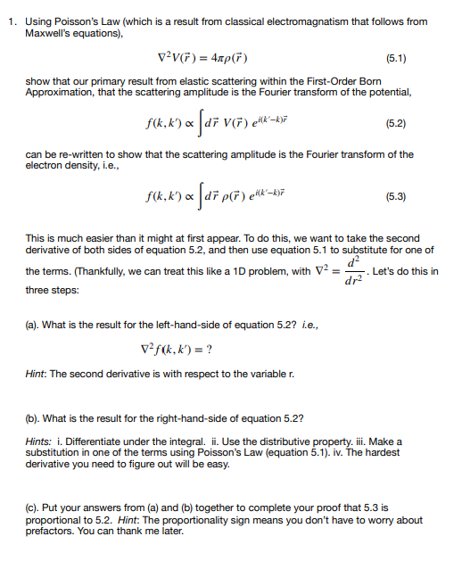 Solved 1. Using Poisson's Law (which is a result from | Chegg.com
