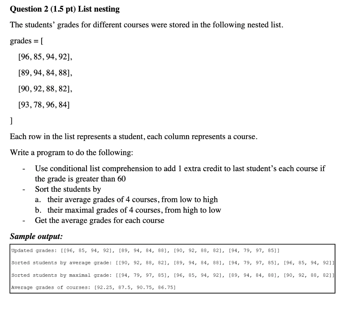 Solved Question 2 (1.5 pt) List nesting The students' grades | Chegg.com