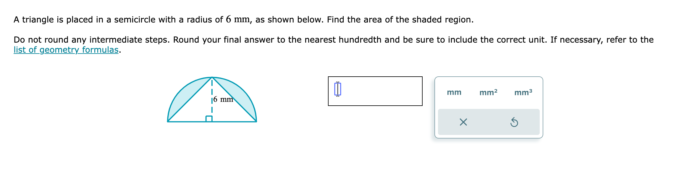 Solved A triangle is placed in a semicircle with a radius of | Chegg.com