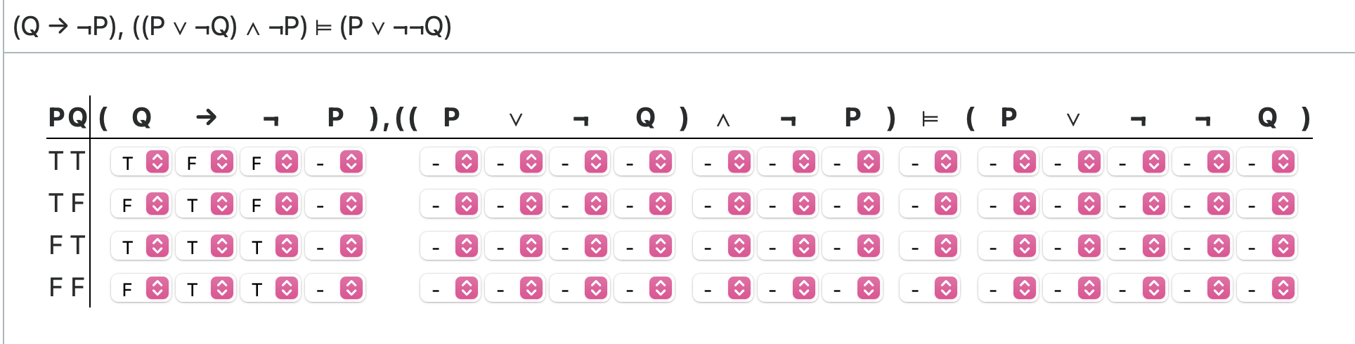 (Q→¬P),((P∨¬Q)∧¬P)⊨(P∨¬¬Q) | Chegg.com