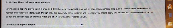Solved 5. Writing Short Informational Reports Informational | Chegg.com