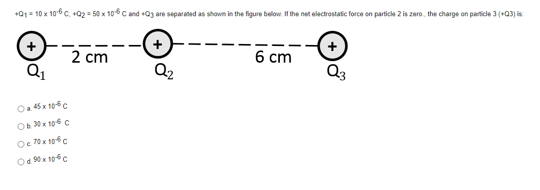 Solved +Q1 = 10 x 10-6 C, +Q2 = 50 x 10-6C and +Q3 are | Chegg.com