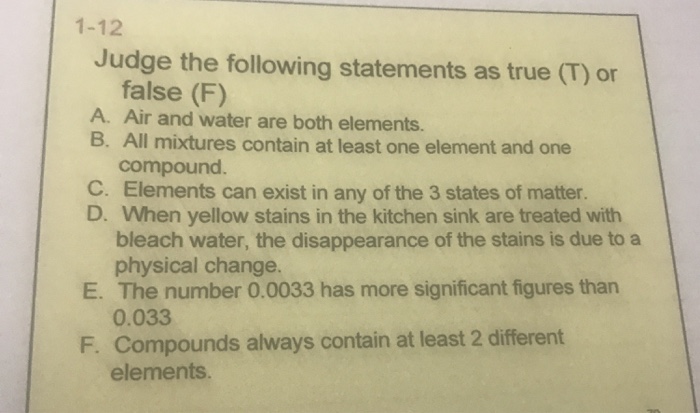 Solved 1-12 Judge the following statements as true (T) or | Chegg.com