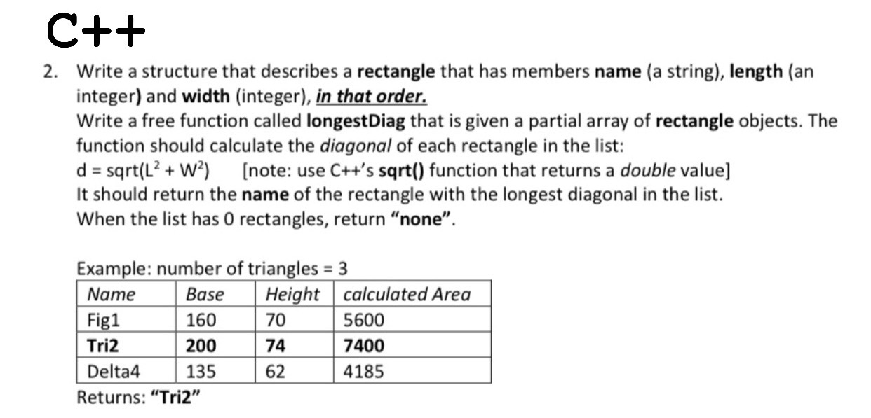 Solved C++ 2. Write a structure that describes a rectangle | Chegg.com