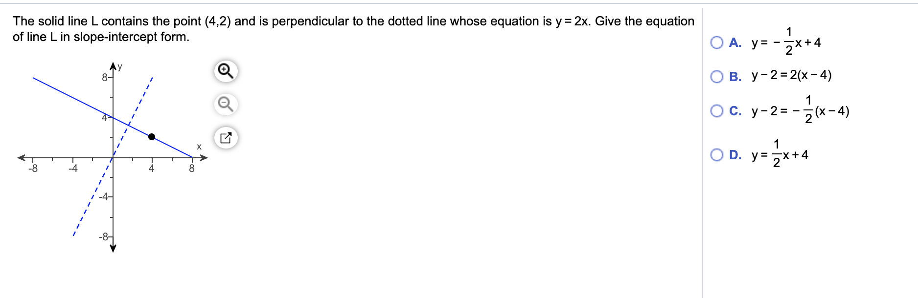 Solved The solid line L contains the point (4,2) and is | Chegg.com