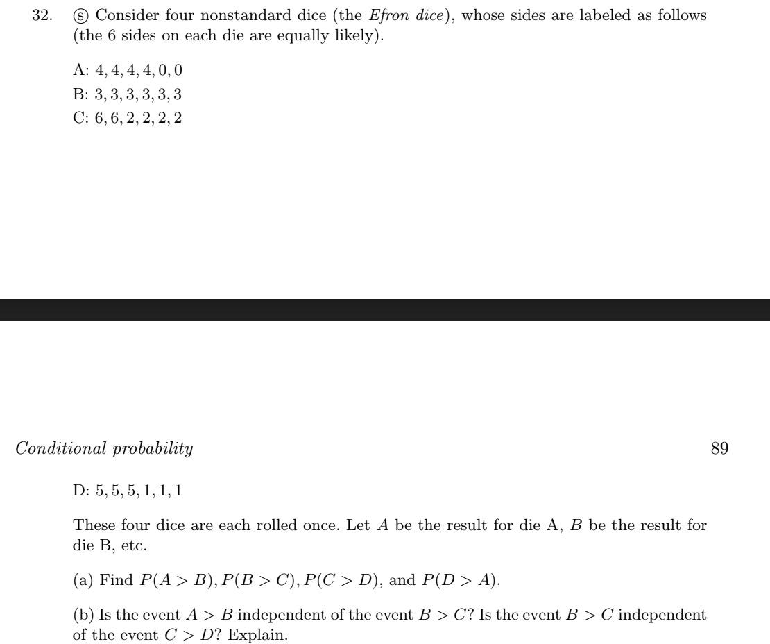 Solved 32. * Consider four nonstandard dice (the Efron | Chegg.com