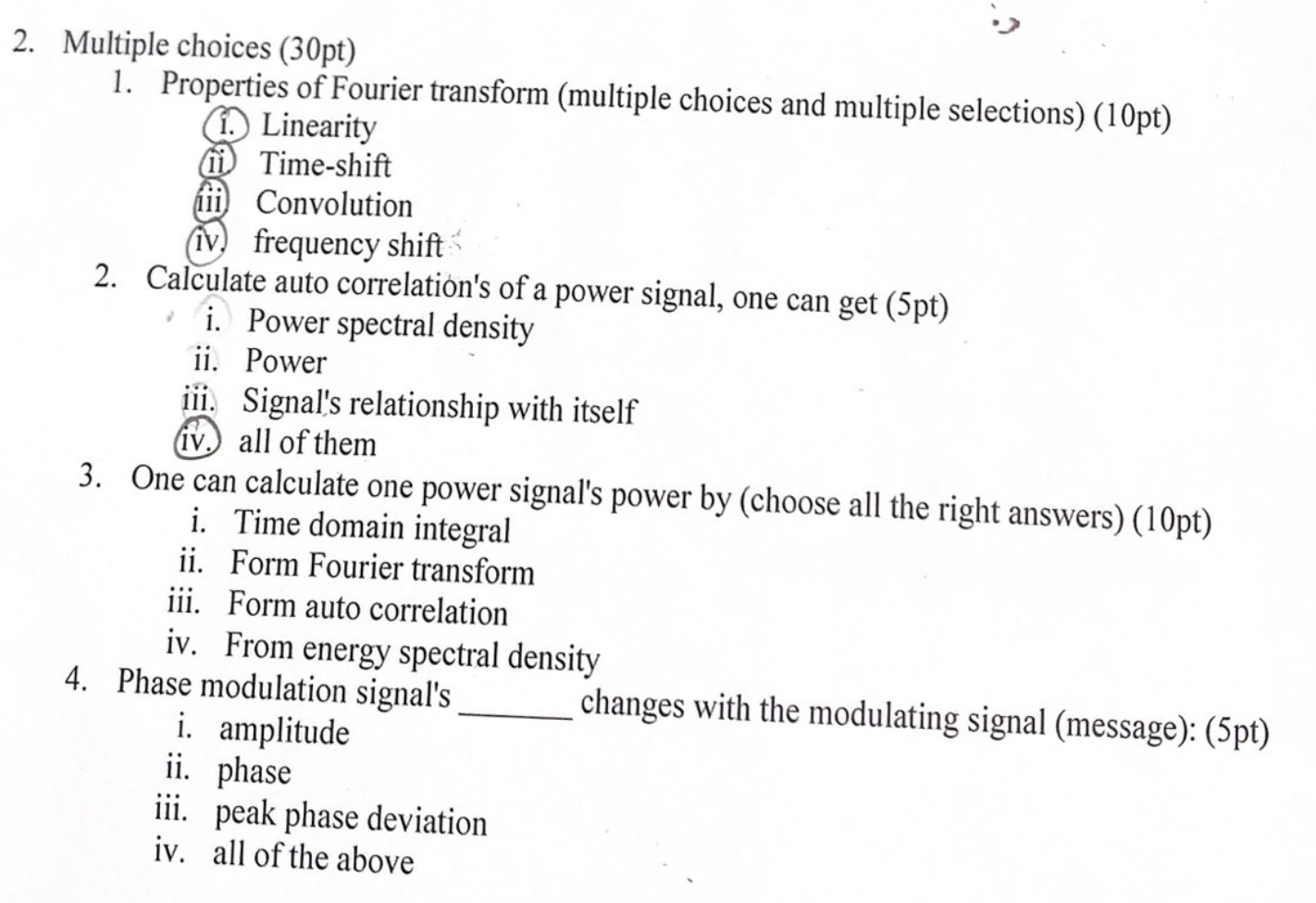 Solved Multiple choices (30pt) 1. Properties of Fourier | Chegg.com