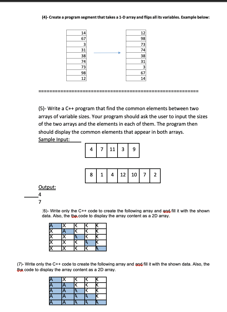 Solved (4)- Create a program segment that takes a 1-D array | Chegg.com