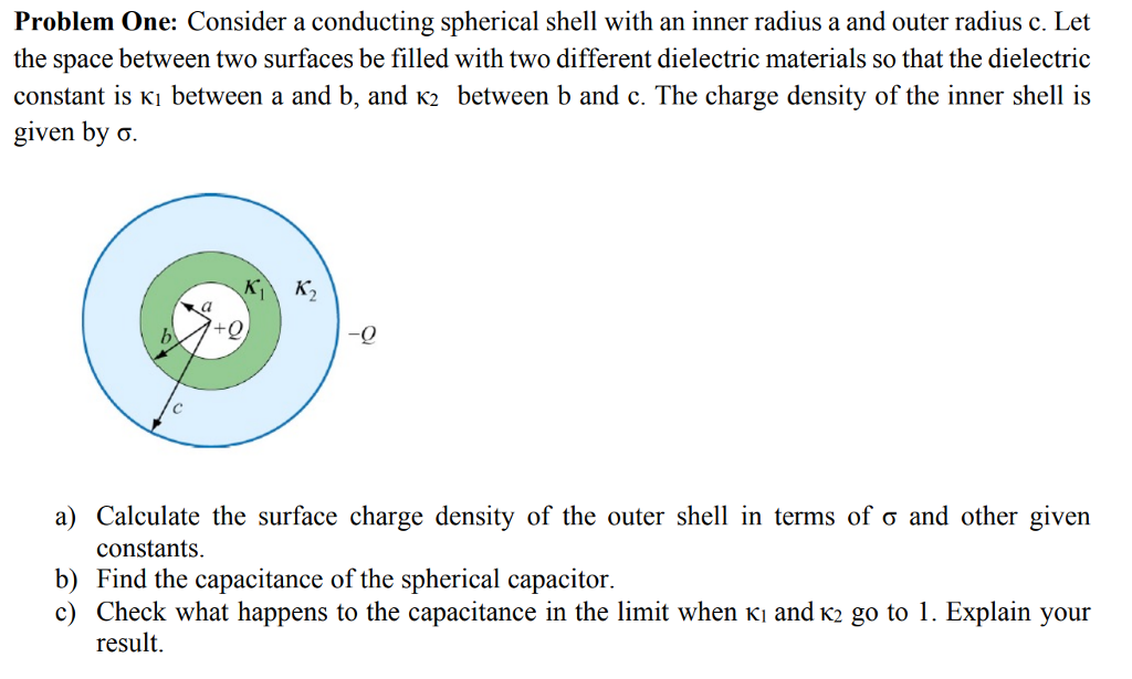 Solved Problem One: Consider a conducting spherical shell | Chegg.com