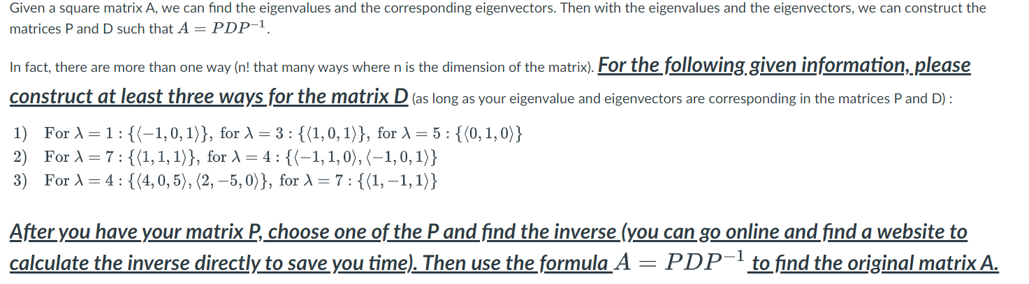 Solved Given a square matrix A, we can find the eigenvalues | Chegg.com