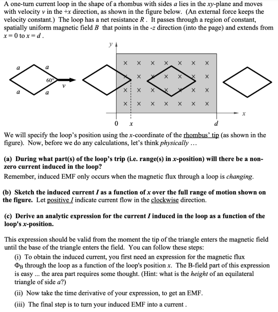 Solved A one-turn current loop in the shape of a rhombus | Chegg.com
