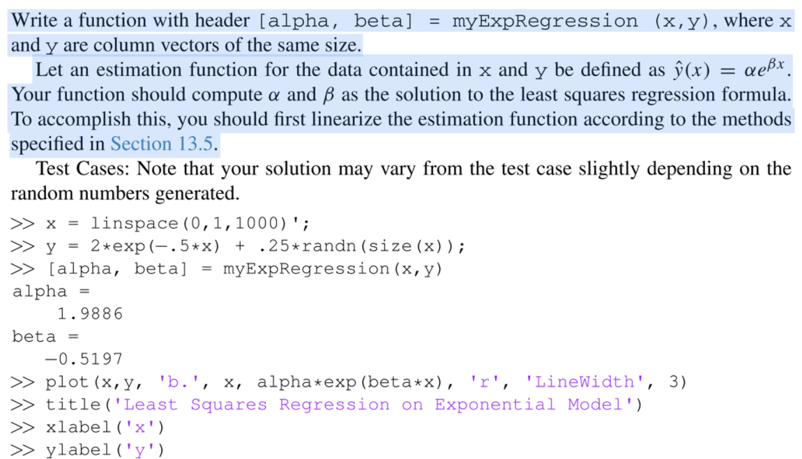 Solved - Write a function with header (alpha, beta] | Chegg.com