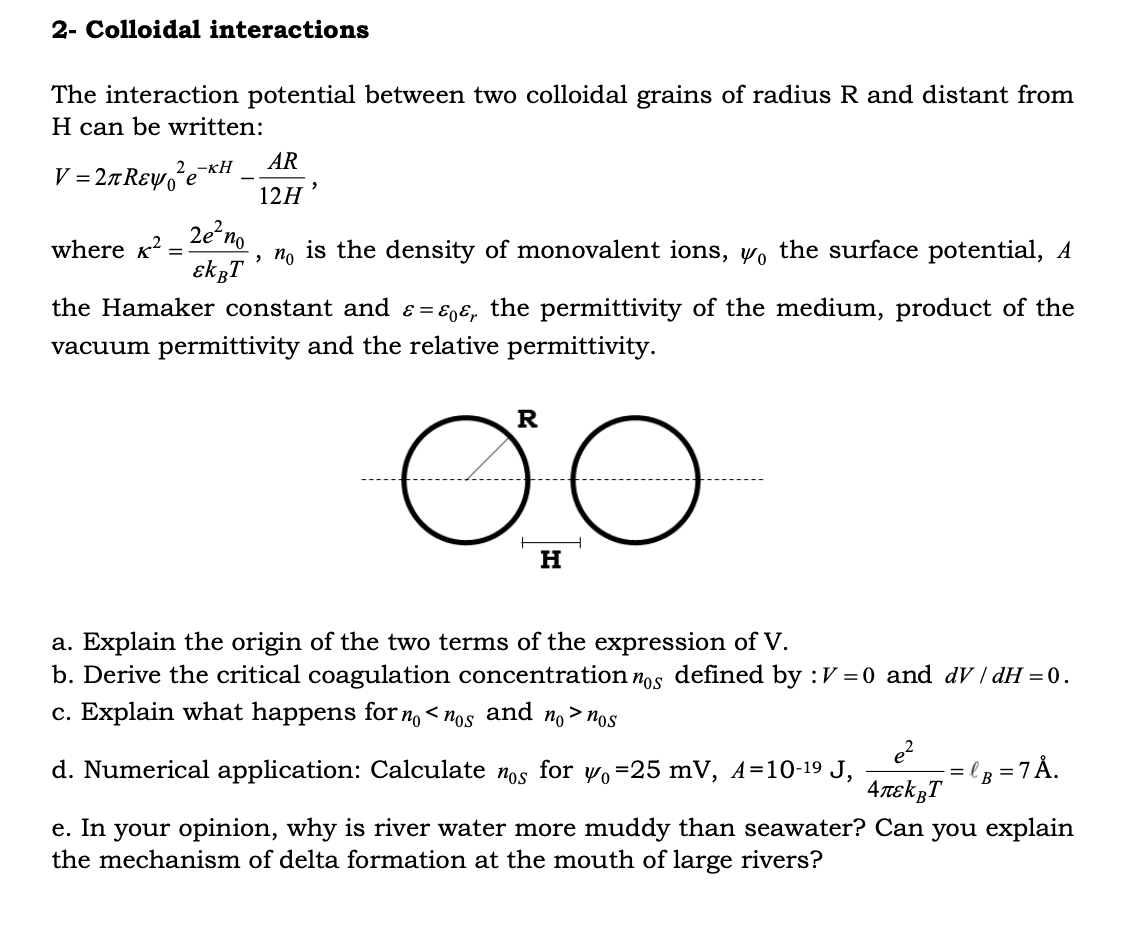 2- Colloidal interactions The interaction potential | Chegg.com