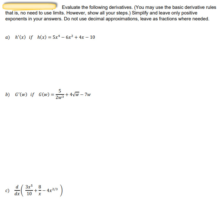 Solved Evaluate the following derivatives. (You may use the | Chegg.com