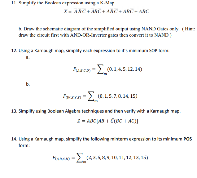 Solved 11. Simplify the Boolean expression using a K-Map X = | Chegg.com