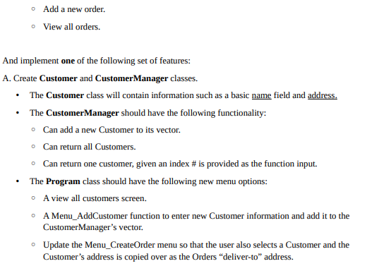 Solved Create an Order class that keep track of an order, | Chegg.com