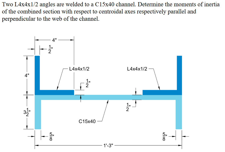 Solved Two L4x4x1/2 angles are welded to a C15x40 channel. | Chegg.com