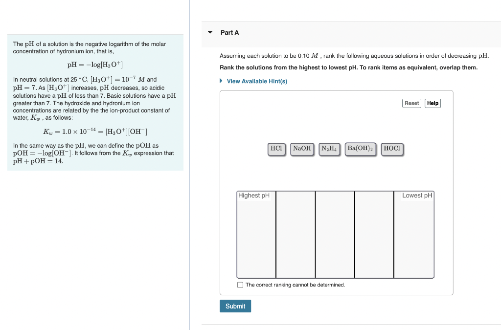The pH of a solution is the negative logarithm of the | Chegg.com