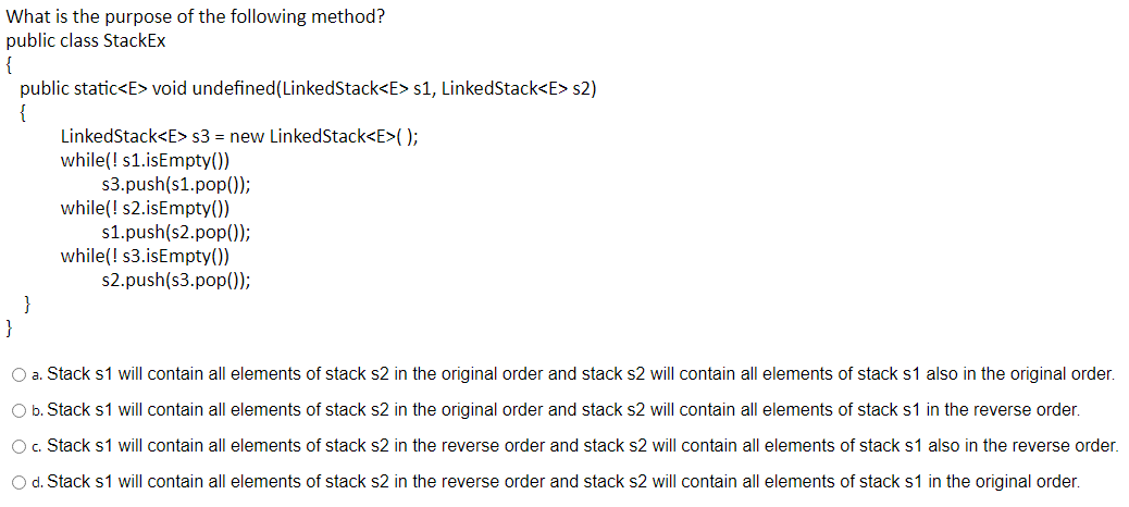 Solved What is the purpose of the following method? public | Chegg.com