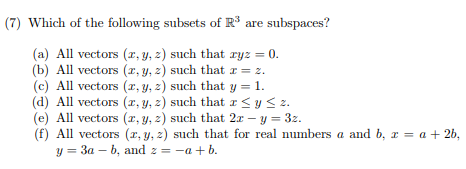 Solved Linear algebra. subspaces, subsets: How to determine | Chegg.com