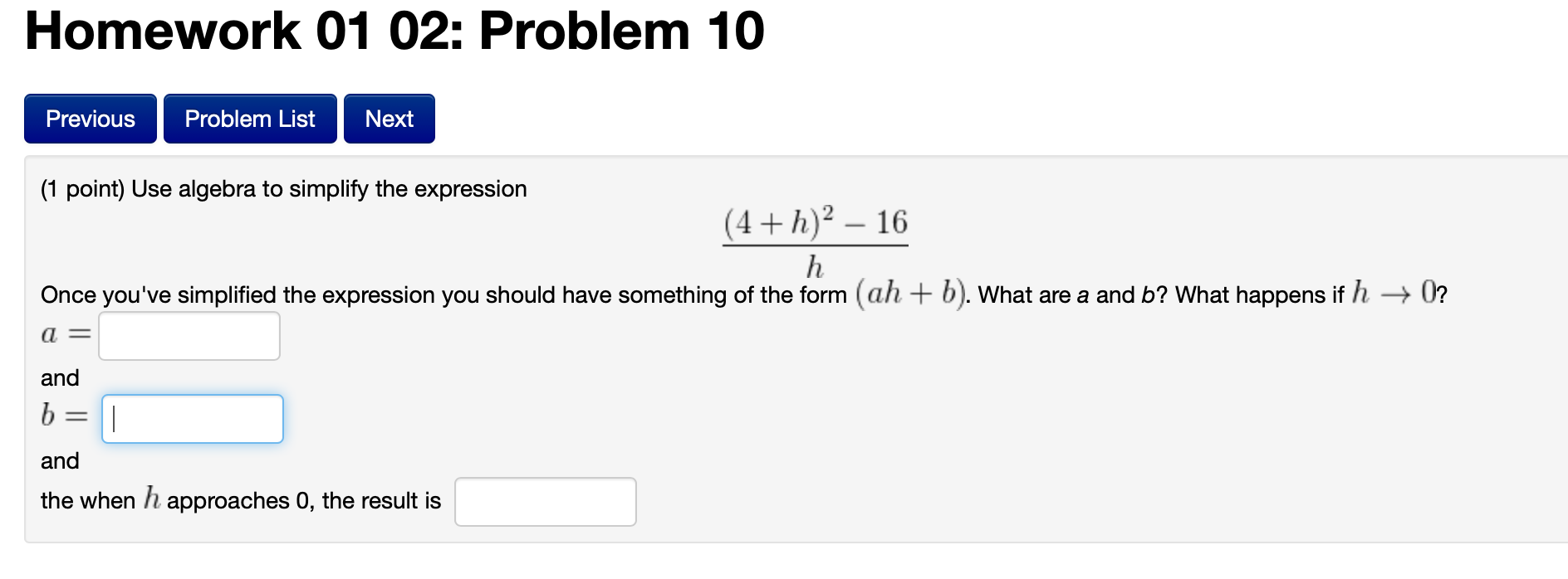 Solved Homework 01 02: Problem 10 (1 point) Use algebra to | Chegg.com