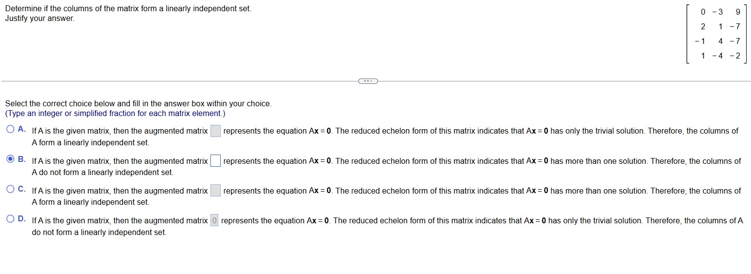 Determine if the columns of the matrix form a | Chegg.com